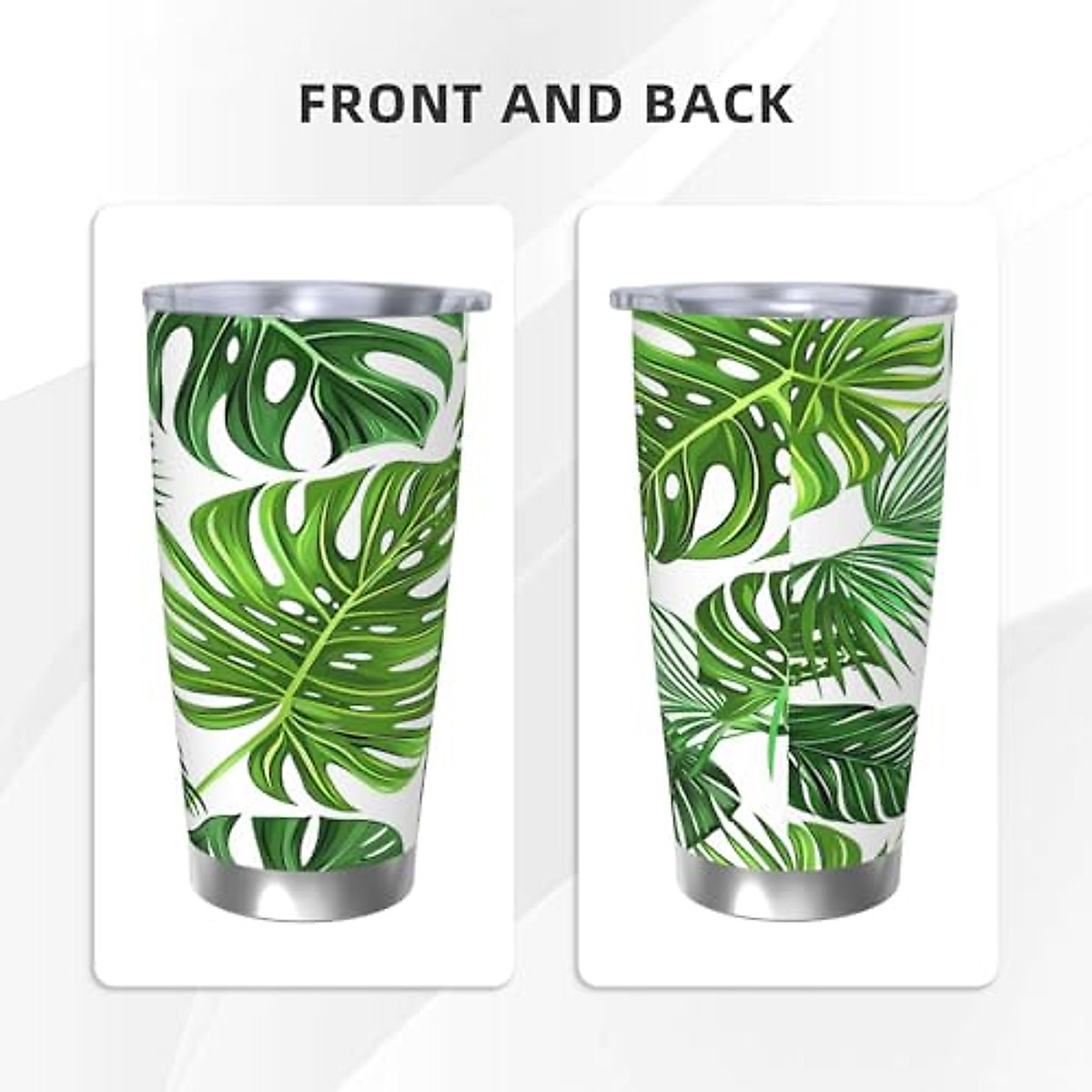 AYCZN Green Leaves 20 OZ Tumbler Stainless Steel Travel Coffee Mug, Palm Leaf Insulated Water Bottle with Lid Leakproof Thermal Cup