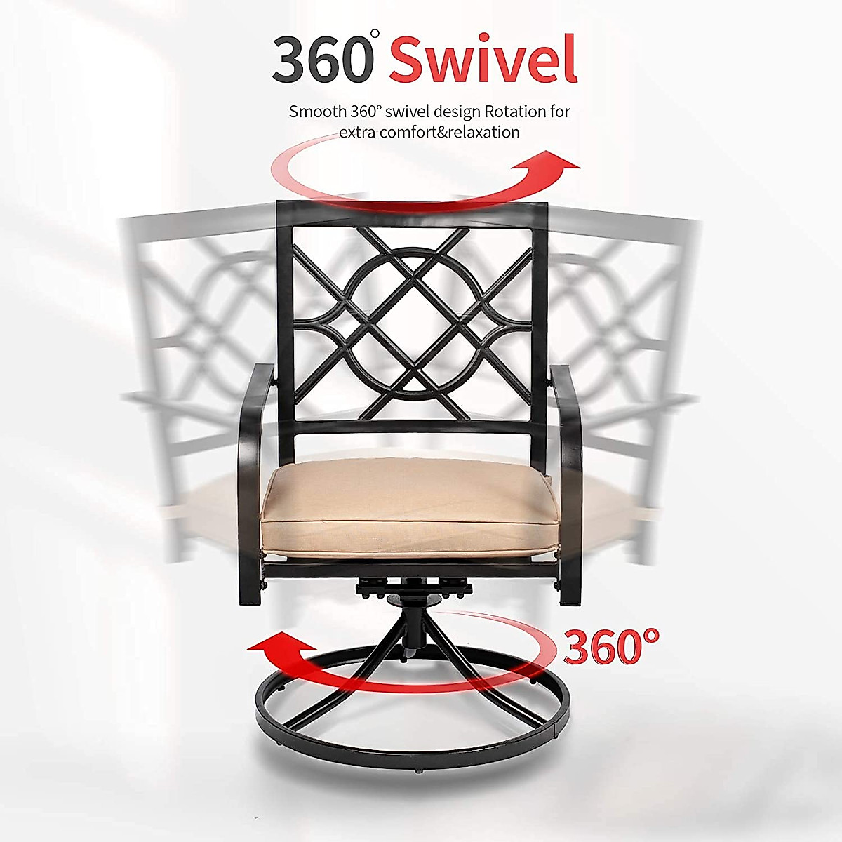 Omelaza 5 Pieces Patio Outdoor Dining Furniture Set, 4 Metal Swivel Chairs and 37" Square Bistro Table with Umbrella Hole, for Backyard, Patio, Lawn, Garden, Classic Black