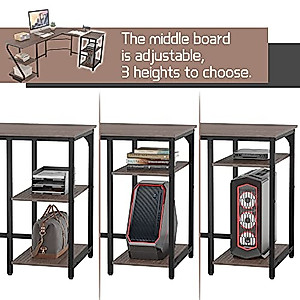 Merronix L Shaped Computer Desk with Shelves, Reversible Gaming Corner Desk, Modern Home Office Desk PC Workstation Space Saving, Dark Brown
