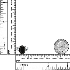 Gem Stone King 925 Sterling Silver Black Onyx and White Created Sapphire Ring For Women (7.00 Cttw, 14X10MM Oval and 7X5MM Pear Shape, Gemstone December Birthstone, Available In Size 5, 6, 7, 8, 9)