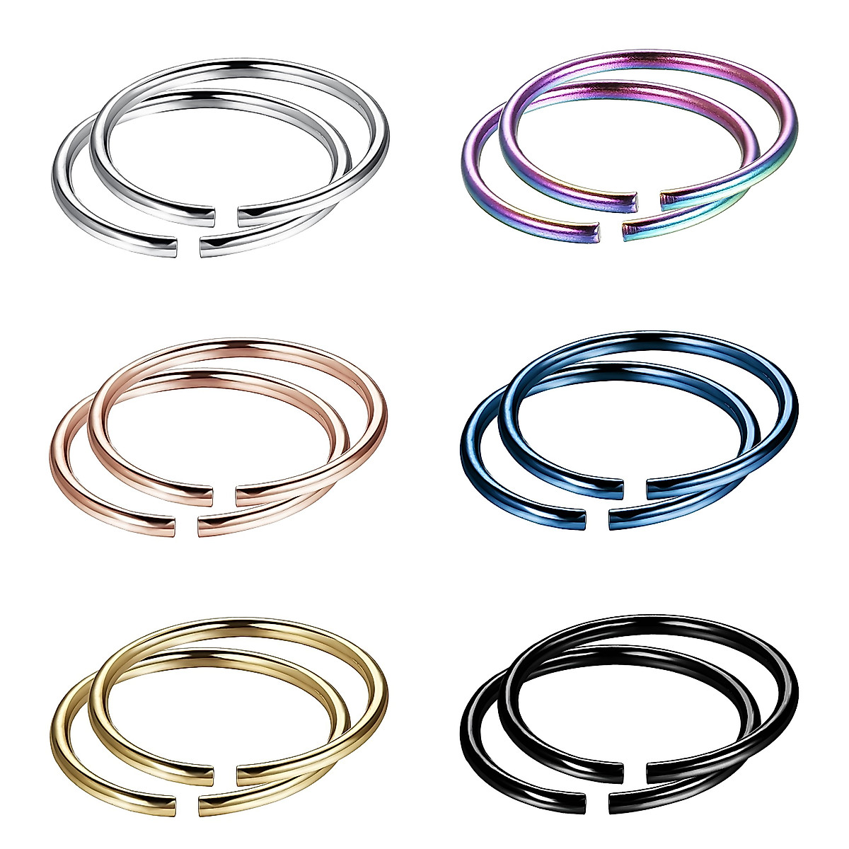 FIBO STEEL 18G 5PCS Stainless Steel Body Jewelry Piercing Nose Ring Hoop Nose Piercing