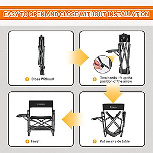 KingCamp Premium Extra Heavy Duty Wide Camping Directors Chairs Supports 300lbs for Adults, Padded Folding Portable Camping Chair with Side Table Storage Pockets Carry Straps, Black