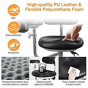 Helivivfy Dental Assistant Chair,Dentist Chair with 360° Rotation Armrest,Dental Stool with Adjustable Backrest and Height Soft PU Leather Black
