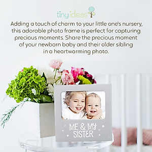 tiny ideas Me and My Sister Picture Frame, Baby Keepsake Frame, Sibling Gifts for Sisters, Brothers, Birthday, Shower, Baptism, Newborn Nursery Decor, 4x6 Photo Insert, Grey