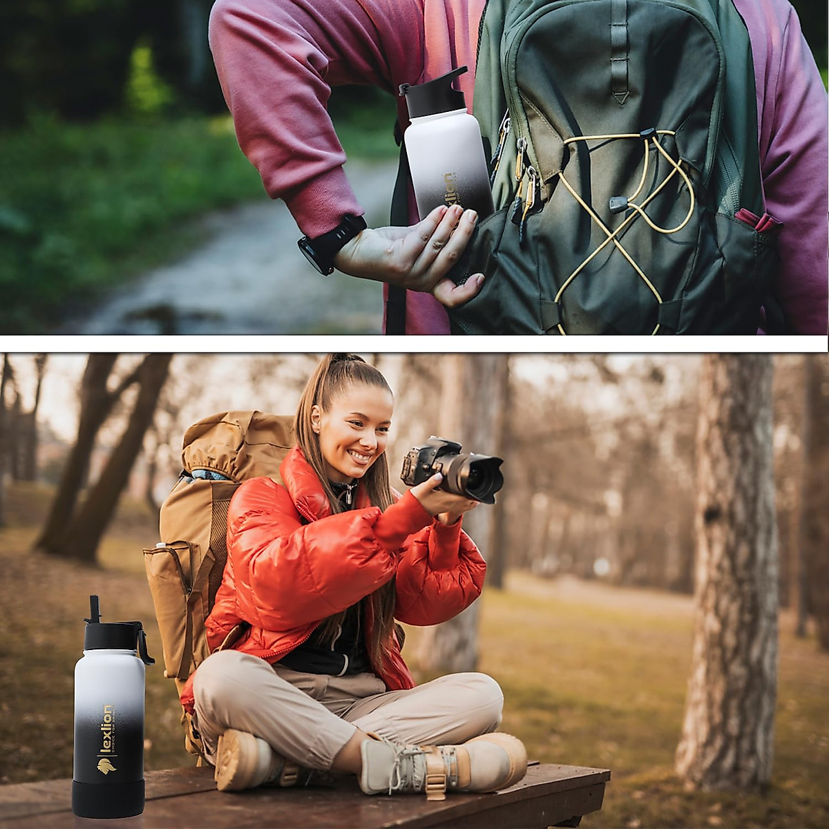 Lexlion Tea Infuser Bottle - Fruit Infuser Water Bottle 32 Oz, Triple Walled Insulated Stainless Steel Bottle, Thermal Leaf Infuser, Silicone Sleeve, 3 Lids Leakproof, Metal Mug Gallon