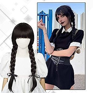 Aicos Black Braided Costume Wig for Girls Kids Long Straight Cosplay Wig for Halloween Party+Wig Cap