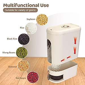 Triiter 25Lbs Rice Dispenser,Large Rice Container with Measuring Cup,Moisture Proof Cereal Dispenser Storage with Time Scale,Dry Food Dispenser,Kitchen Organization Home Pantry Rice Corn(Cream White)