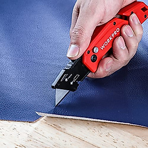 WORKPRO Folding Utility Knife, Quick Change Blade, Lightweight Nylon Handle, Utility Cutter with 10-piece Extra Blades