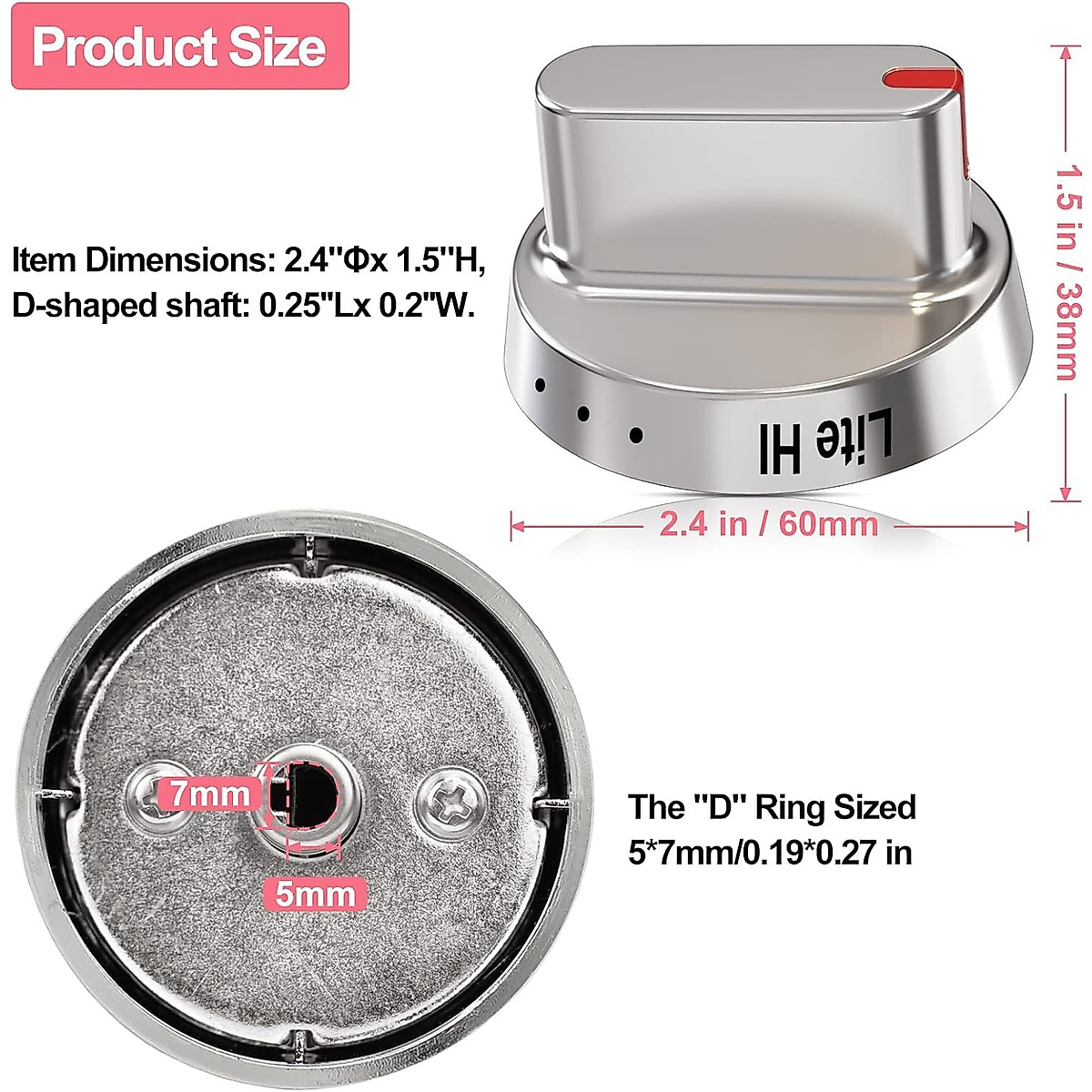 Upgraded DG64-00472A Stove Knobs Stainless Steel Compatible with Samsung Gas Range Oven Stove Replaces DG64-00347A,AP5949480,PS10058981 Fits FX510BGS FX710BGS NX58F5500SS Replacement knobs (5 Pack)