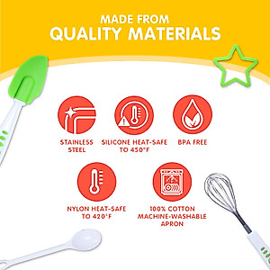 Curious Chef 11-Piece Yellow and Orange Chef's Kit for Kids, includes Real Cooking and Baking Tools, Dishwasher Safe and Made with BPA-Free Plastic