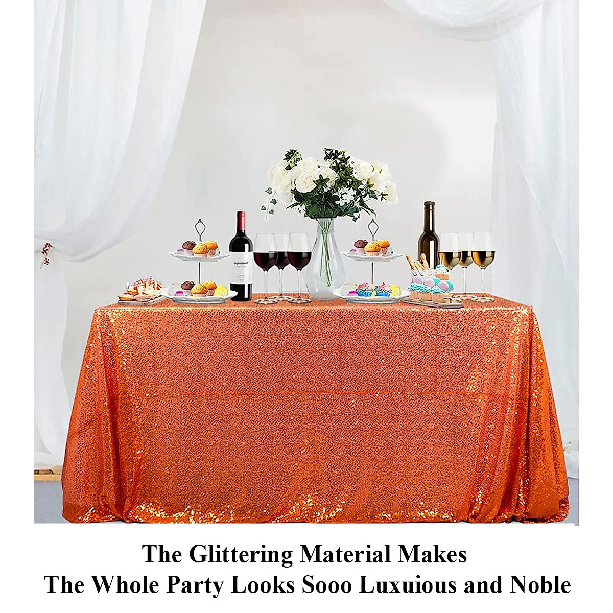 Partisout Orange Tablecloth Square 50x50 Sequin Tablecloths for Rectangle Tables Christmas Tablecloth Halloween Table Overlay Sparkle Table Cloths for Parties(50x50'', Orange)