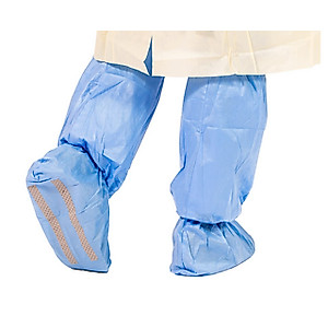 Tri-Layer SMS 18" Tall Heavy Duty Disposable Medical Grade Boot and Shoe Covers Non-Slip Protectors - Protect from Water, Fluids, Dust, Dirt, Mud, Snow, Sand, Grass, and other Mess! (10 Pairs)