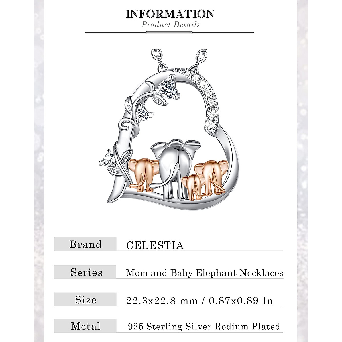 CELESTIA Sterling Silver Elephant Necklace for Women Mother and Daughter Elephant Pendant Jewelry Elephant Gifts for Women Bonus Mom Grandma Wife Aunt