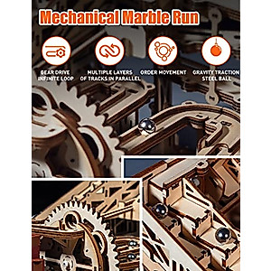 MIEBELY Electrical 3D Wooden Puzzles Craft Toys DIY Marble Run Model Building Kits Block Toys W/Motor, Mechanical Gear Engineering Kit Home Decor Hobbies Idea Valentines Day Gifts for Him Adults Teens