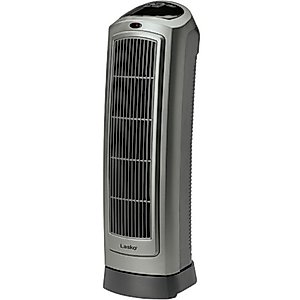 Lasko Portable Oscillating Ceramic Space Heater Tower with Digital Display, Remote Control, 2 Heat Settings and 8 Hour Timer, Gray