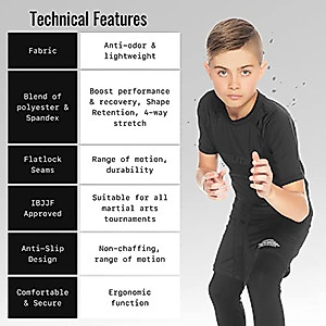 Elite Sports Rash Guards for Boys and Girls, Short Sleeve Compression BJJ Kids and Youth Rash Guard (Black, Large)