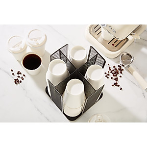 Annova Paper Cup and Lid Holder Plastic Cup Storage Organizer, 360°Rotating Coffee Cup Dispenser with 4 Compartments, Multifunctional Cup Storage Rack for Home, Office, Bar, Coffee Shop (Black)