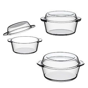 ums Glass Casserole with Lids - Set of 6 Pieces. Glass Casseroles Cookware with Glass Lid, Glass Casserole Dish Set, Borosilicate Glass Durable Bakeware Set, Glass Bowls Dish Oven & Microwave Safe