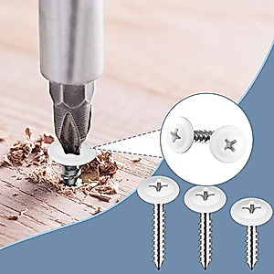 #8 White Screws Wood White Sheet Metal Screw Thread Truss Head Fast Self Tapping White Pan Cabinet Screws Wood Work for Wall Plates, 1/2 Inch, 3/4 Inch, 1 Inch (240)
