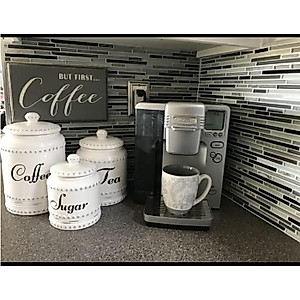 Kovot 3 Piece Ceramic Canister Set With Air-Sealed Lids & Bonus Decal Labeling Stickers - Ivory White With Antique-Style Finish 3 Sizes (108oz, 86oz, & 40oz)