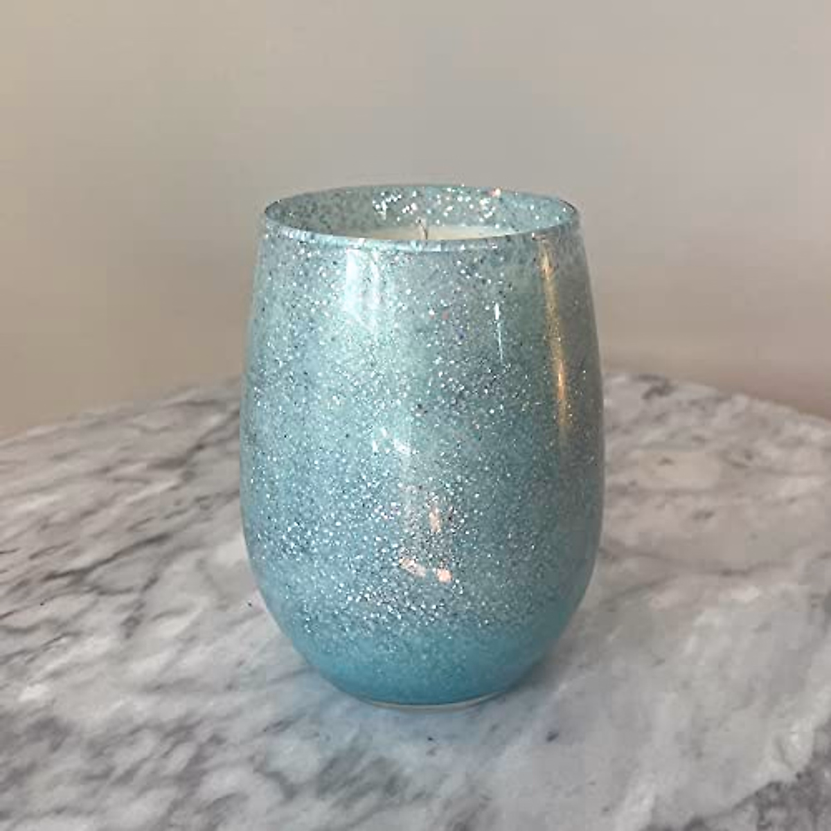 Scented Candle | 17 oz Glitter Jar Candle | Glam Home Decor | All Natural Soy-Coconut Wax Blend (Blue Glitter)