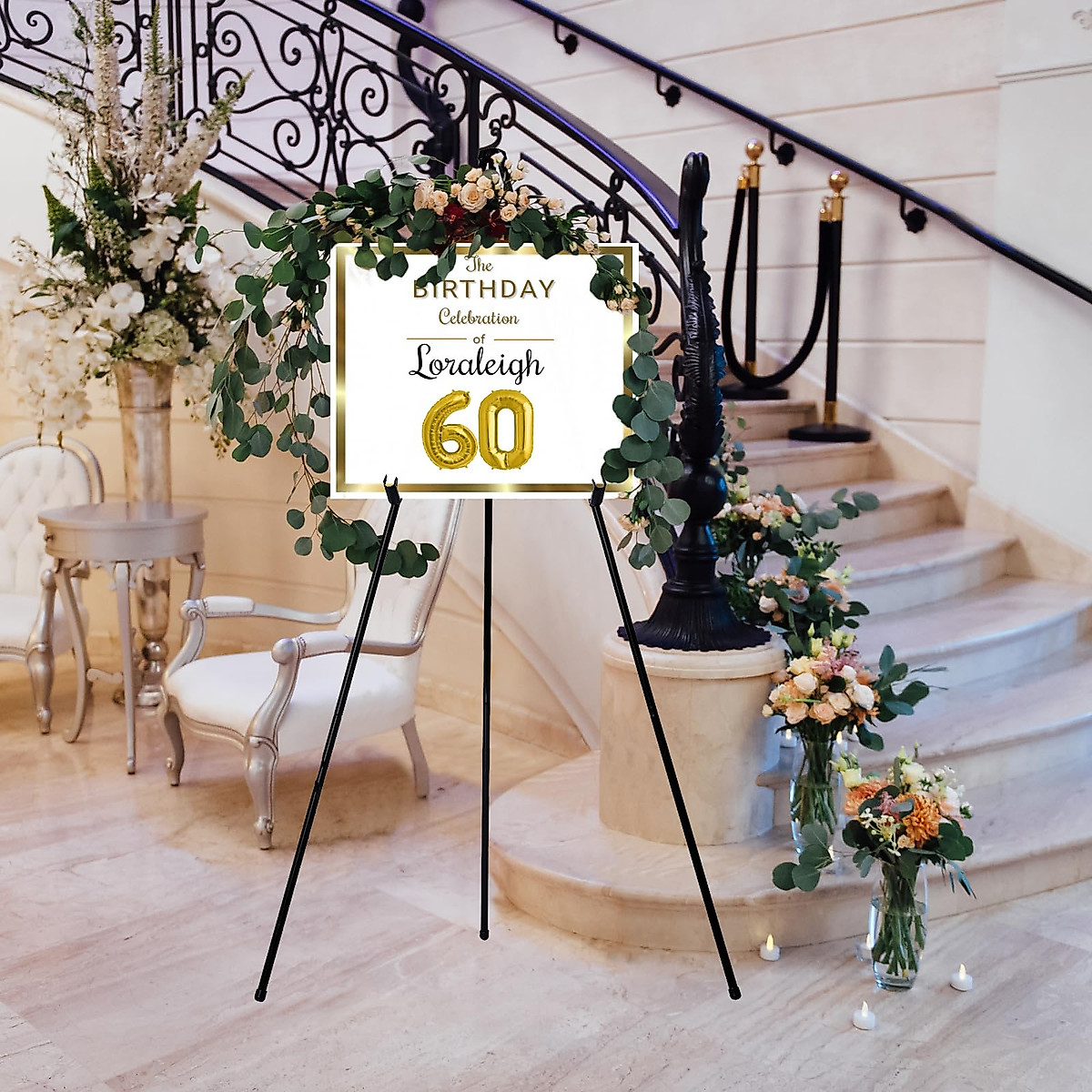 63" Tall Display Easel, Folding Instant Poster Easel, Black Steel Metal Telescoping Art Easel for Display Show, Easy Assembly with Carrying Bag (Black, 1Pack)