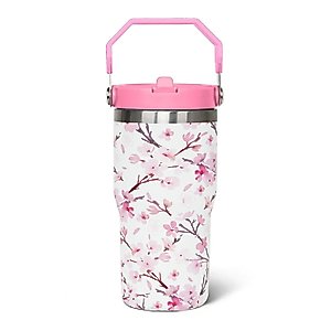 Hachishun 20 oz Cherry Blossom Tumbler with Handle Tumblers with Flip Straw and Top Handle Stainless Steel Coffee Mug Cherry Blossom Cup