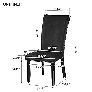 RUNWON 7-Piece Luxury Kitchen Set-Faux Marble Dining Rectangular Table and 6 Upholstered-Seat Chairs, Black