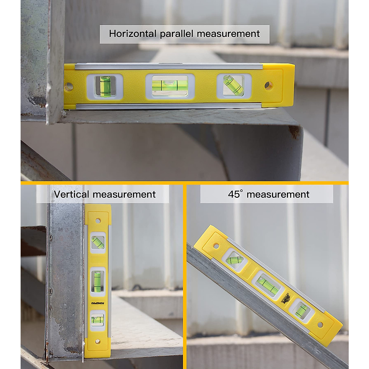 RONGPRO 9 Inch Torpedo Level, Magnetic Box Level with 45°/90°/180° Bubbles, Shock Resistant Bubble Level Tool for Measuring