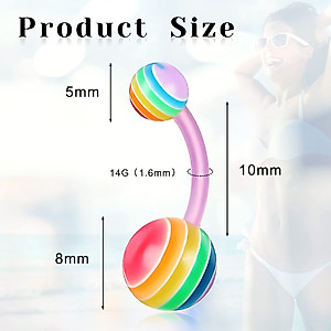 Junkin 200 Pieces Belly Button Rings Piercing multipack belly ring Button Banana Barbells Colorful Body Navel Rings Navel Barbell Acrylic Balls Steel Belly Rings Body Piercing Jewelry