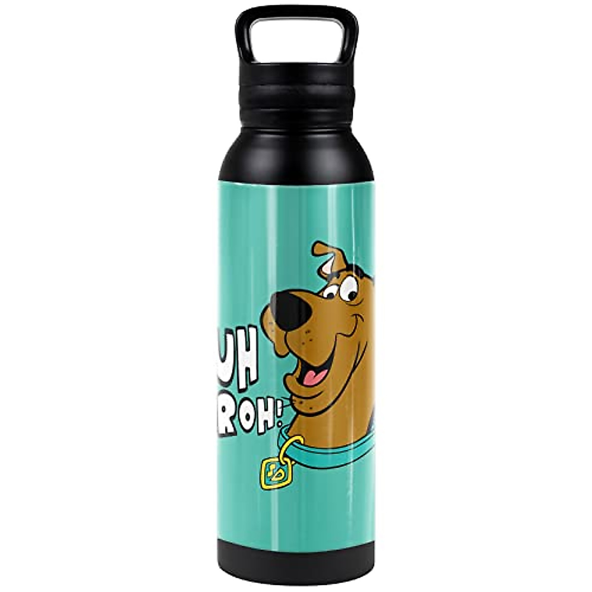 Scooby Doo! OFFICIAL Ruh Roh Face Pattern 24 oz Insulated Canteen Water Bottle, Leak Resistant, Vacuum Insulated Stainless Steel with Loop Cap, Black