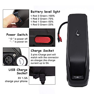 Yasco (US Warehouse) 48v Ebike Battery 13Ah Removable Waterproof Down Tube Large Capacity Lithium Battery for 500w/750w/1000w Adult Electric Bike Conversion Kit