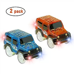 Car Track,Light Up Tracks Car(2-Pack) Glow in The Dark Racing Track Accessories Compatible with Most Tracks,Boys & Girls (style1：red+Blue)