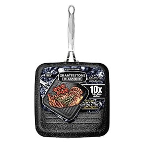 Granitestone Grill Pan 10.25" Nonstick and Scratchproof Stovetop Cookware PFOA Free Oven-Safe, Dish Washer Safe, 10X Extra Long Lasting - As Seen On TV