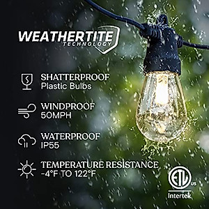 Brightech Ambience Pro Solar Powered Outdoor String Lights, Commercial Grade Waterproof Patio Lights, 27 Ft Edison Bulbs, Shatterproof LED Solar String Lights for Outdoors - 1W LED, Soft White Light