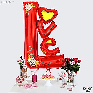 KatchOn, Big Red Love Balloon, 44 Inch - Foil Love Balloon Letters | Huge Red Love Ballon for Him | Valentines Day Balloons, Romantic Decorations Special Night, Love Valentines Balloon for Anniversary