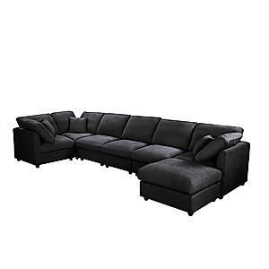 Oversized Modular Cushions Sectional Sofa Couch with Movable Ottoman ,L-Shaped Corner Low Back Deep Seater Sectional&Couch for Home Office Apartment Living Room Furniture Sets, Spacious Space Sofá