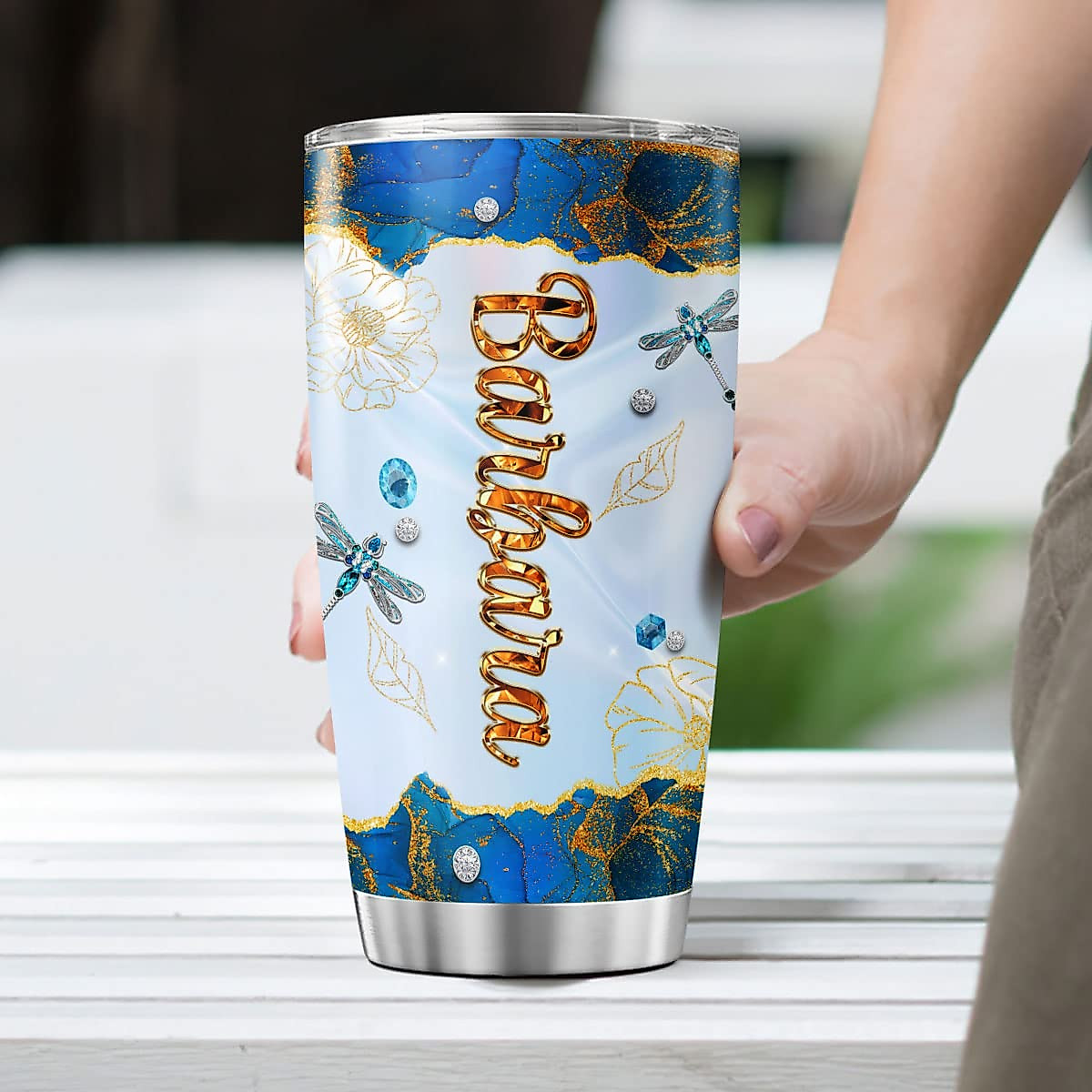 CUBICER Personalized Coffee Tumbler Dragonfly Customized Name Travel Mug With Lid Birthday Gifts For Animal Lovers Men Women Girls Insulated Mugs Wine Tumblers Stainless Steel Cup