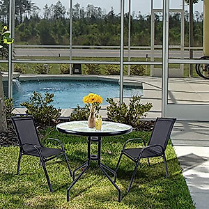 Vipush Patio Bistro Set, 3 Piece Outdoor Patio Furniture Set, Patio Table and Chairs Indoor Conversation Set for Backyard Porch Poolside Lawn, Black