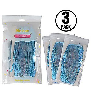 Foil Fringe Curtains Party Decorations - Melsan 3 Pack 3.2 x 8.2 ft Tinsel Curtain Party Photo Backdrop for Birthday Party Baby Shower or Graduation Decorations Light Blue