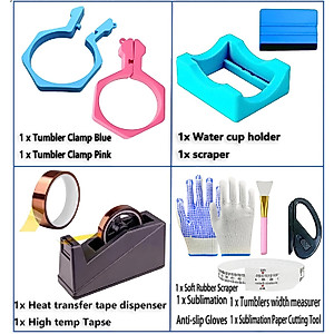Majreey Sublimation Blanks Tumbler Clamp Tool, for 20 Oz Sublimation Blanks, Heat Resistant Gloves, Heat Tape Sublimation, Heat Tape Dispenser Sublimation Kit, Tumbler Clamp Clamp (Blue,Pink)