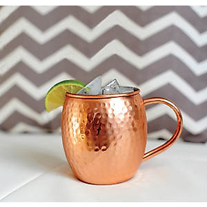 Alchemade Copper Barrel Mug for Moscow Mules - 16 oz - 100% Pure Hammered Copper - Heavy Gauge - No lining - includes FREE E-Recipe book