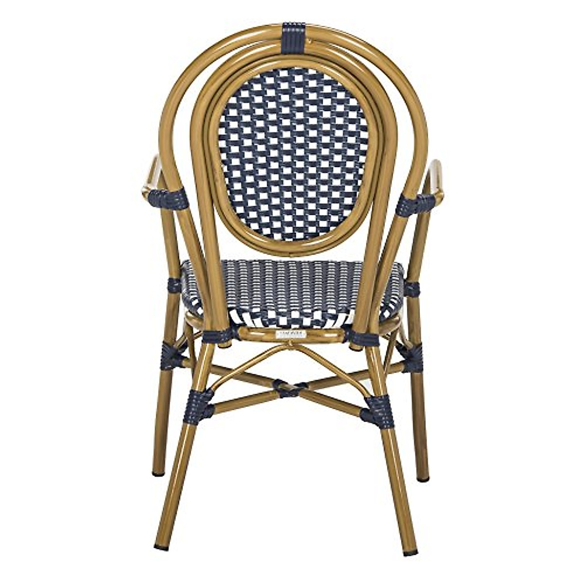 Safavieh PAT4014A-SET2 Outdoor Collection Rosen Navy and White French Bistro Stacking Arm Chair