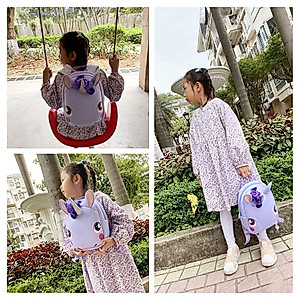 Unicorn Backpack with leash for Girls Kids Backpack Plush Unicorn Toy Bookbag (Purple)