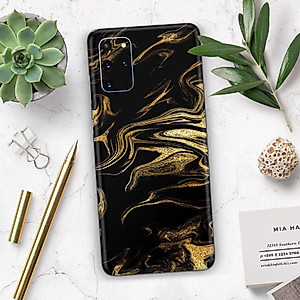 DesignSkinz Black & Gold Marble Swirl V7 2 Protective Vinyl Decal Wrap Skin Cover Compatible with The Samsung Galaxy S20 (Screen Trim & Back Glass Skin)
