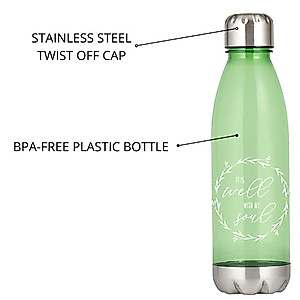 Green Sleek Water Bottle with Stainless Steel Twist Off Lid and Bottom, It Is Well With My Soul Travel & To-Go Plastic BPA-Free Drinkware, Yogi Gifts 11 Inches