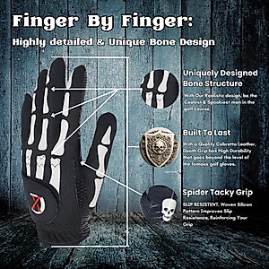 XEIRPRO Skeleton Death Grip Golf Gloves for Men – Funny Golf Gloves for Men – Cool & Tacky Golf Glove 2 Pack – Perfect for Summer & Fall Golfing (Black, XX-Large, Right)
