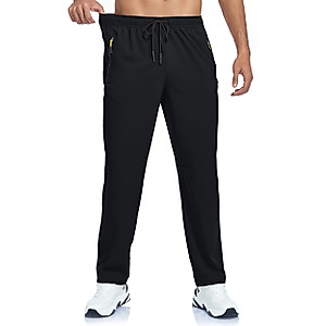 GAXIDES Mens Athletic Workout Jogging Pants with Zipper Pockets Waterproof Sweatpants Mens Lightweight Quick Dry Black M