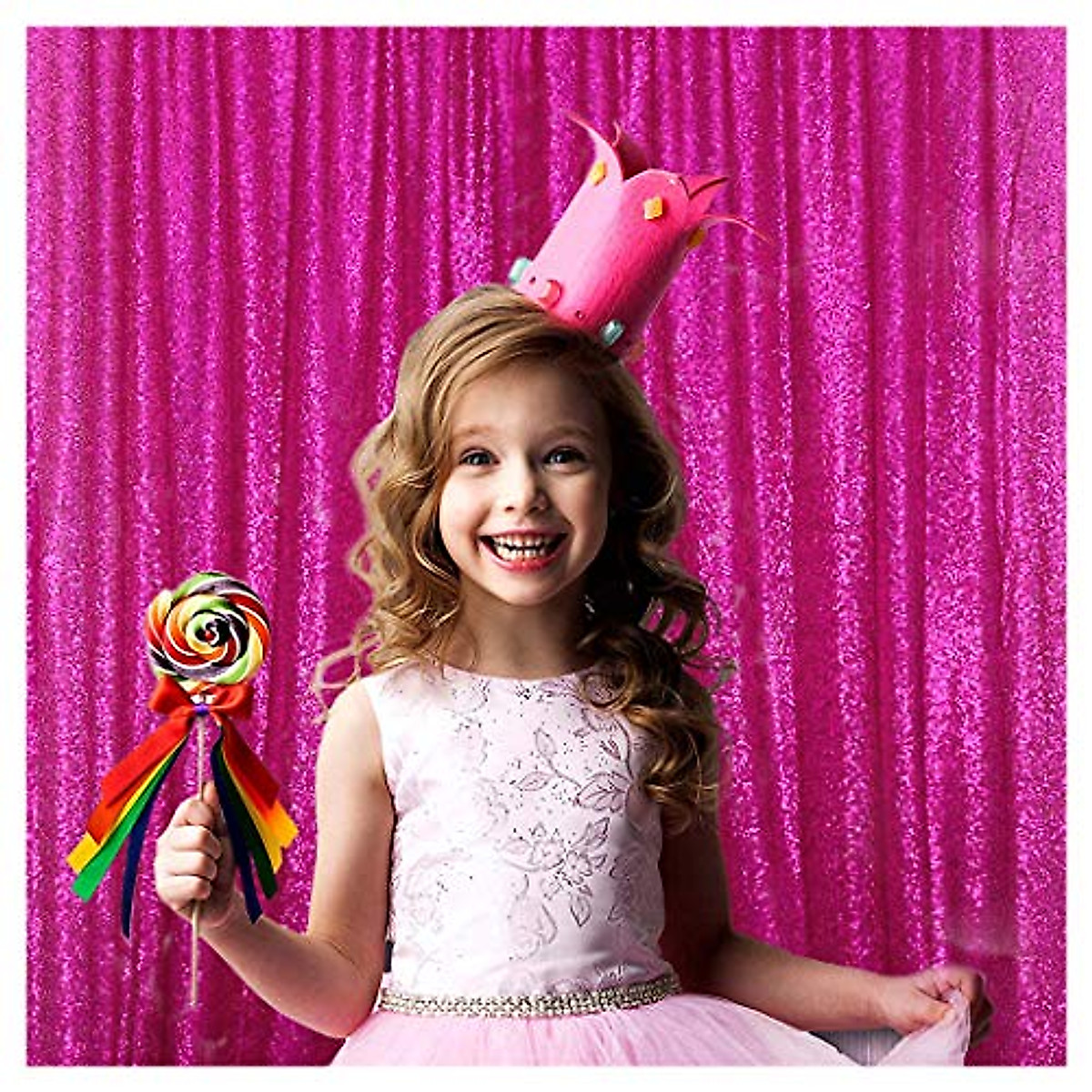 Fuchsia Sequin Backdrop Curtain Panels Stage 2 Pieces 2FTx8FT Wedding Party Background Drapes