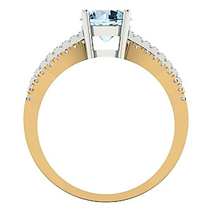 Clara Pucci 1.35 ct Round Cut Solitaire W/Accent Blue Simulated Diamond Bridal Wedding Statement Ring 18K yellow & White Gold Size 5